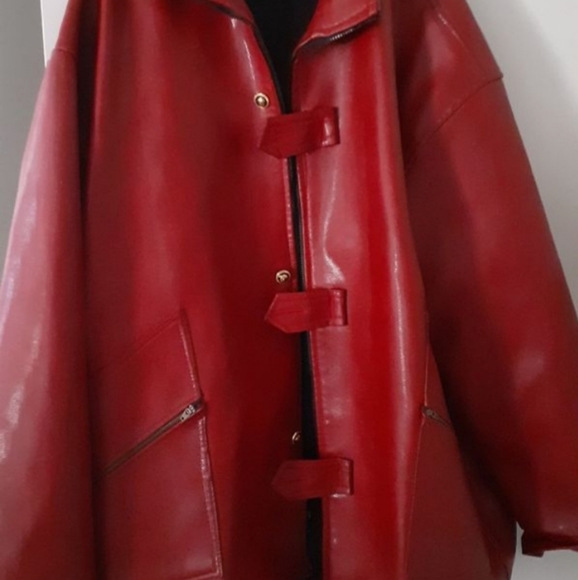 Versace | Jackets & Coats | Red Leather Versace Coat | Poshmark